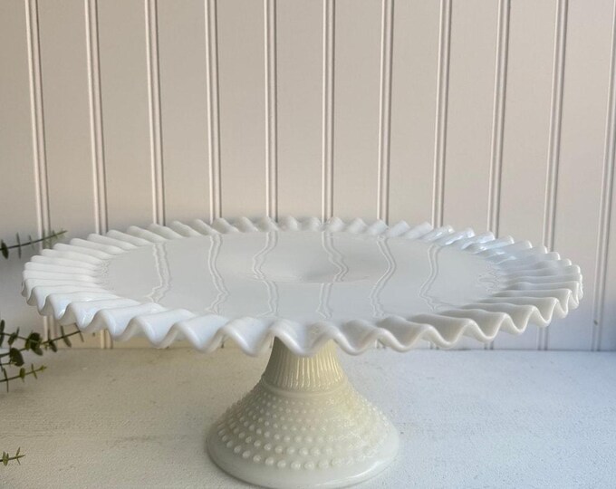 Vintage Fenton White Milk Glass Hobnail Cake Stand | Pedestal Dessert ...
