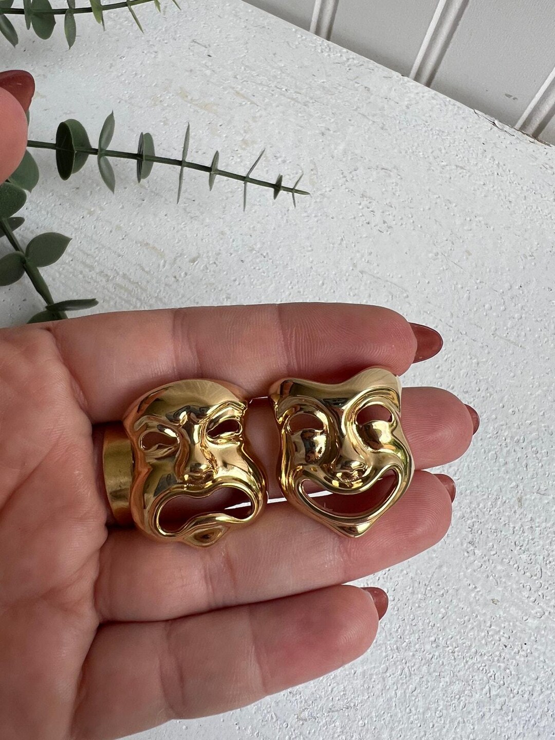 Joan Rivers Comedy & Tragedy Mask Brooch Set | Gold Tone Drama Pins ...