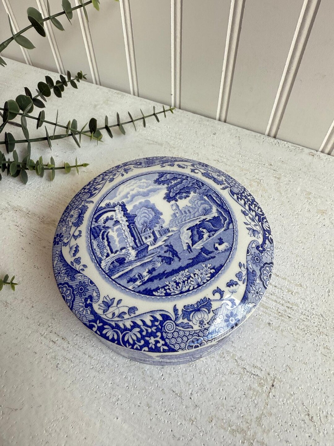 Spode Blue & White Lidded Trinket Dish Bonbon Box Jewelry Vanity Table ...