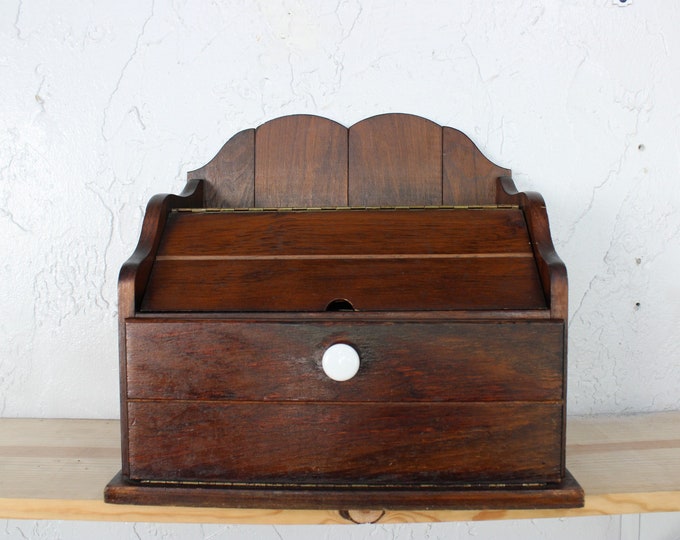 Vintage Dark Wood Bread Box Additional Storage Primitive Rustic Kitchen ...