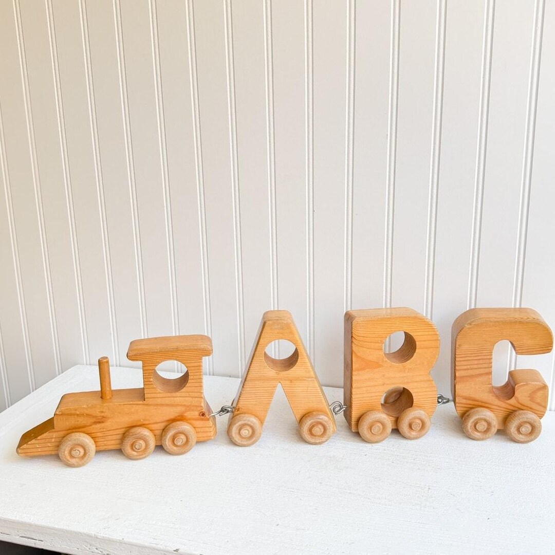Vintage Wooden ABC Train Set | Handcrafted Toy | Nursery & Farmhouse ...