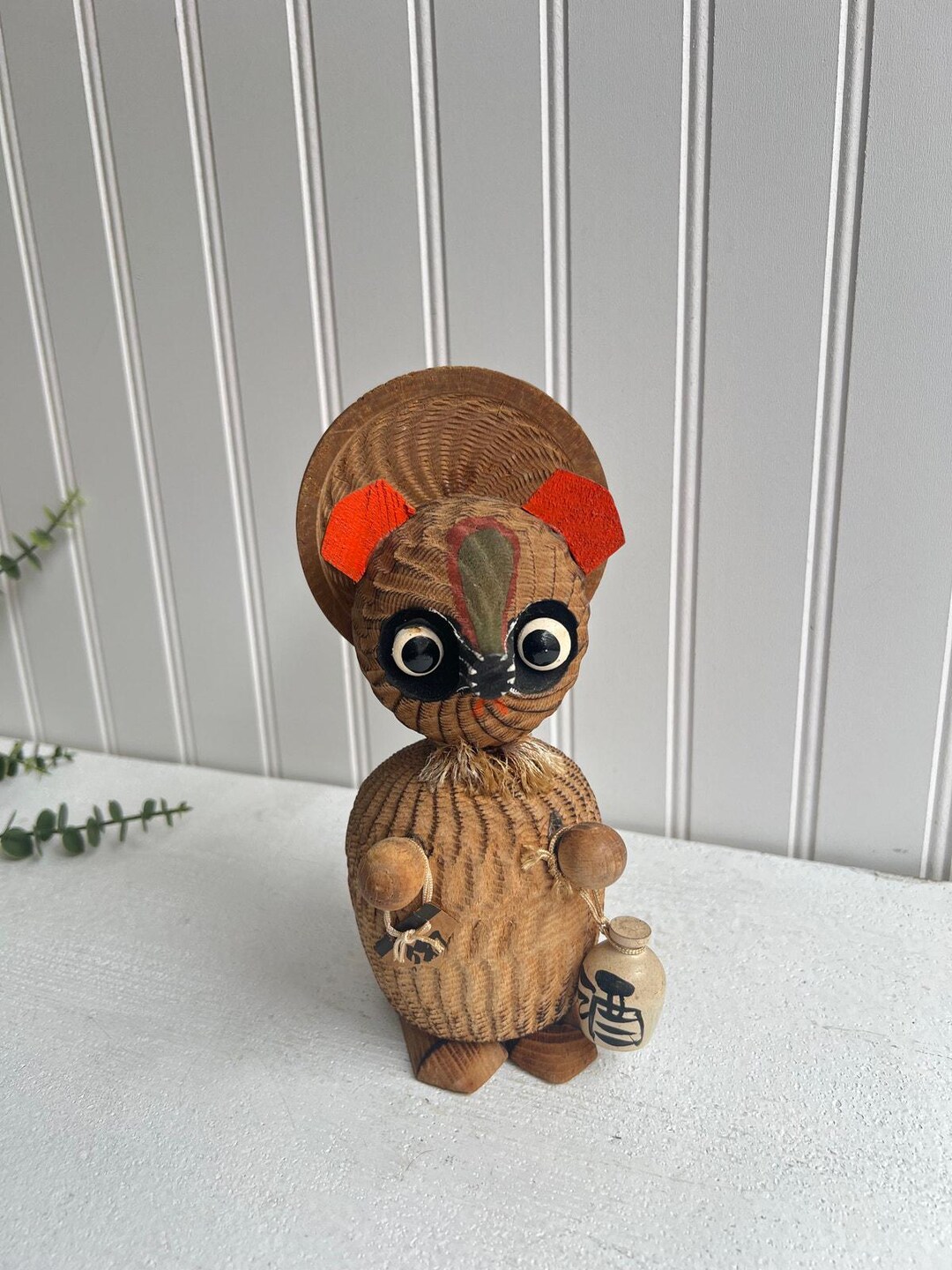 Japanese Kokeshi Doll Raccoon Dog Badger Tanuki Wooden Carving Figure ...
