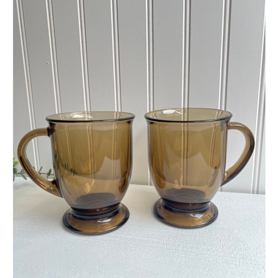 Anchor Hocking Brown Footed Coffee Mugs | Set of 2 | Smokey Taupe ...