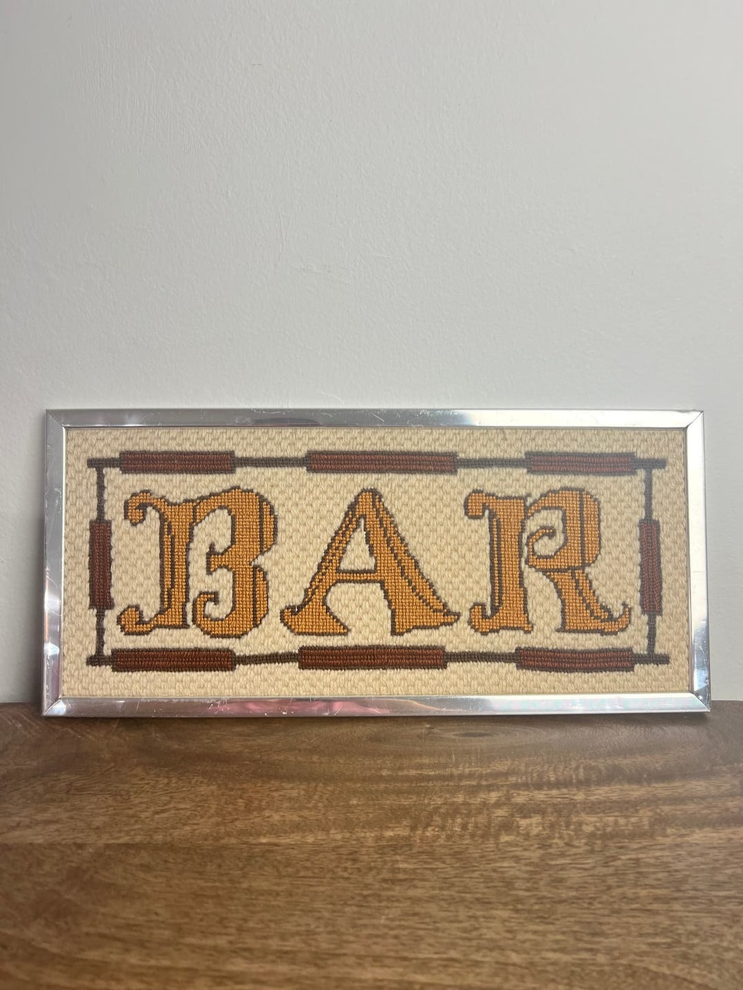 Vintage Needlepoint Bar Hanging Sign Silver Framed Bar Cart Decor - Etsy