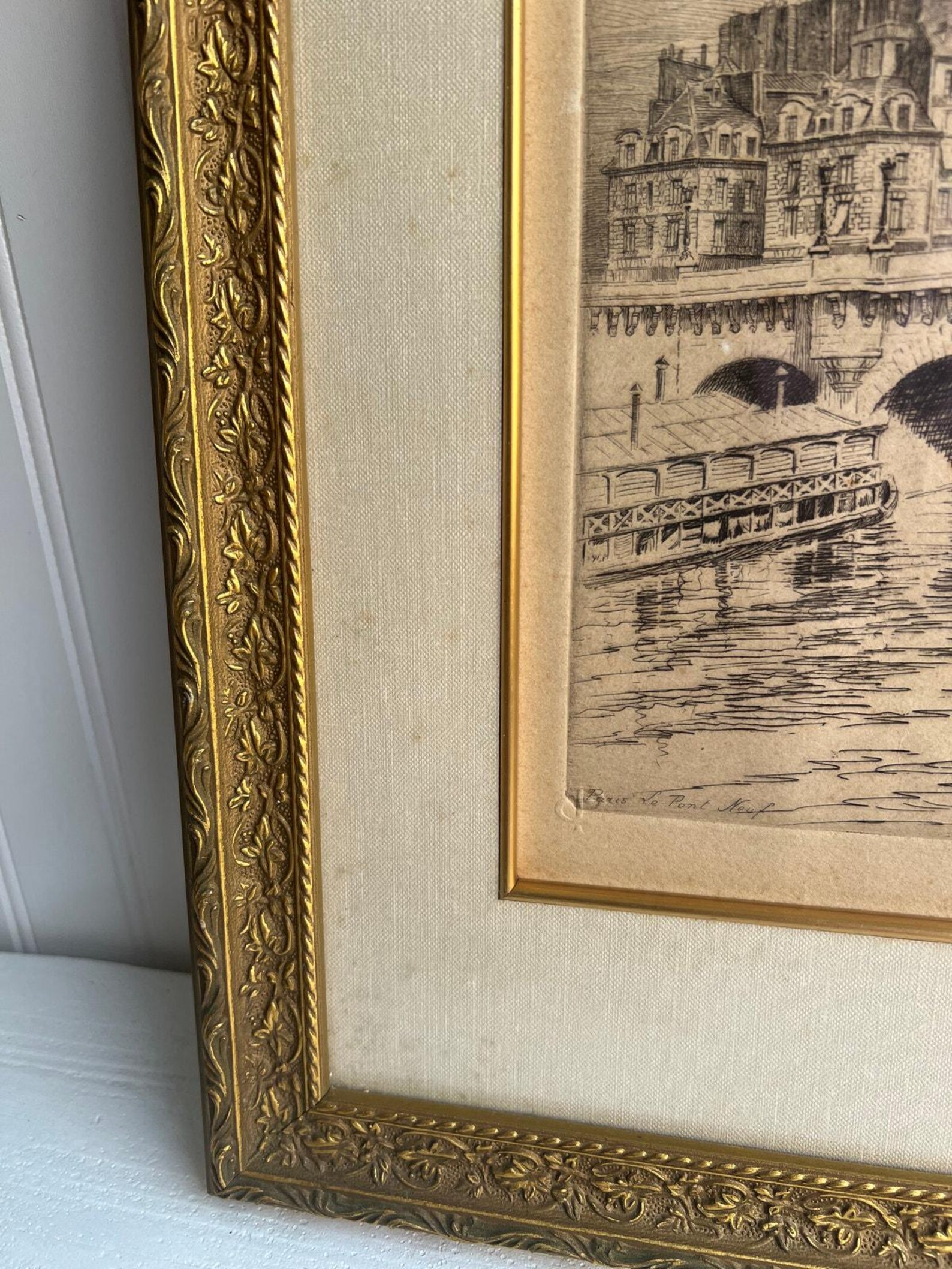 Vintage Charles Pinet paris Le Petit Pont Original Etching Framed ...