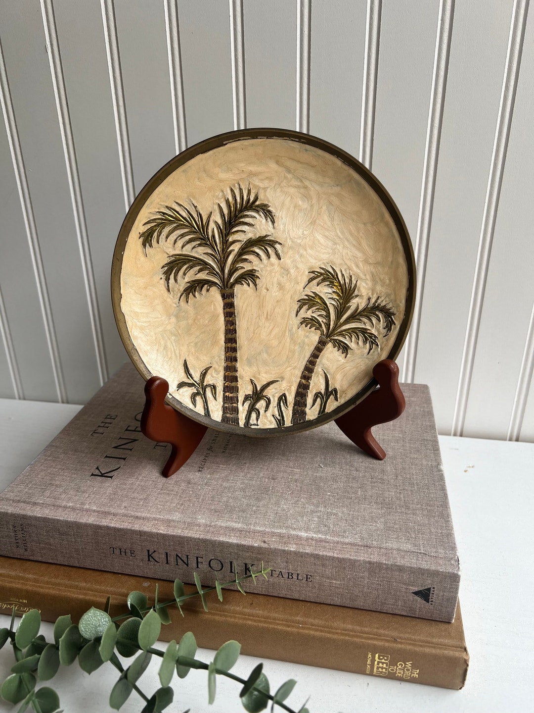 Solid Brass Enamel Palm Tree Plate | Island Life Wall Decor | Beach ...