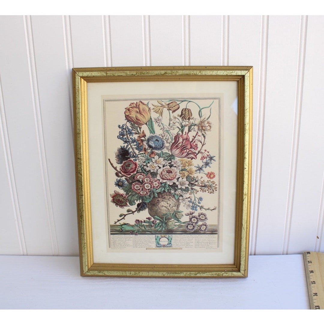 Vintage Robert Furber Flower of the Month MARCH Gold Framed Floral ...