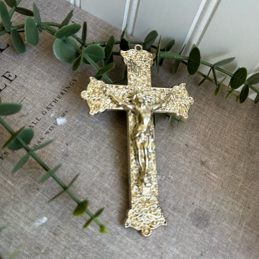 Vintage Gallo Co. NY Pewter Crucifix Cross 4 Gold Plated Metal Wall ...