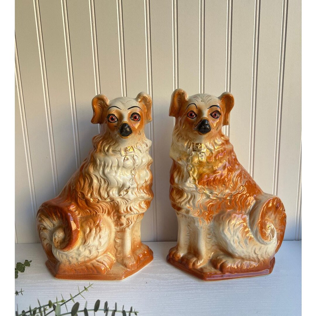 Pair of Large Victorian Staffordshire Collie Dog Figures 13 Tall Seated ...