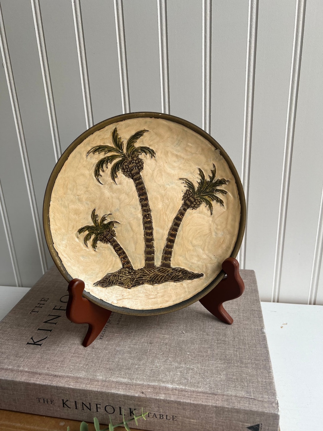Solid Brass Enamel Palm Tree Plate | Island Life Wall Decor | Beach ...