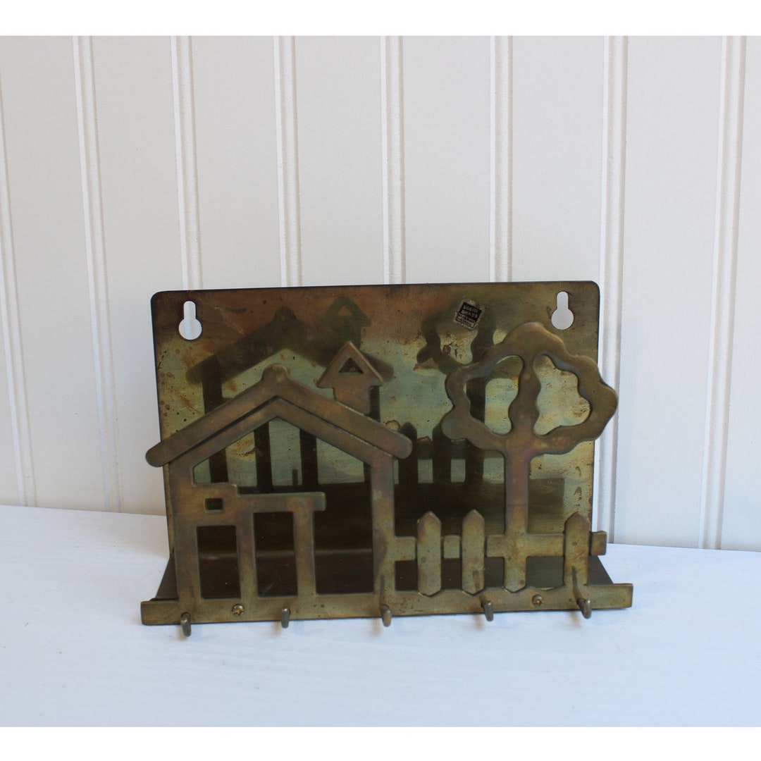 Vintage Brass Wall Mounted Letter Holder and Key Holder With Five Key ...