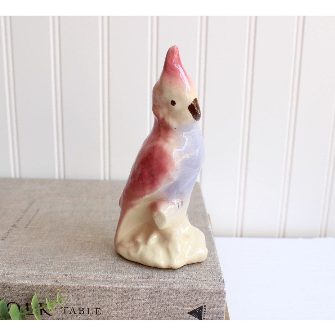 Vintage Ceramic Cockatoo Cockatiel Bird on Branch Figurine Pink Purple ...