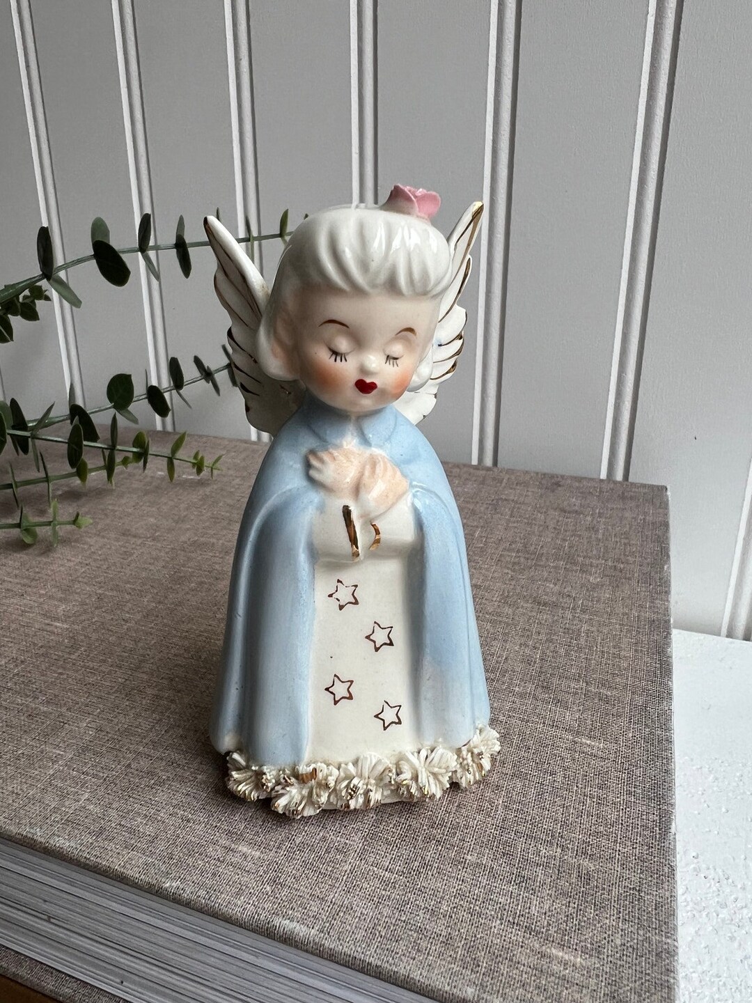 Vintage Angel Figurine Praying in Pastel Gown With Spaghetti Trim ...