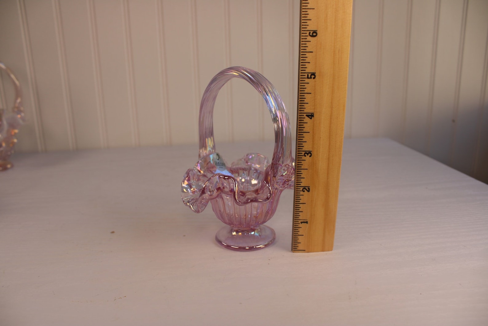 Vintage Fenton Pink Opalescent Ruffle Art Glass Basket 5 - Etsy