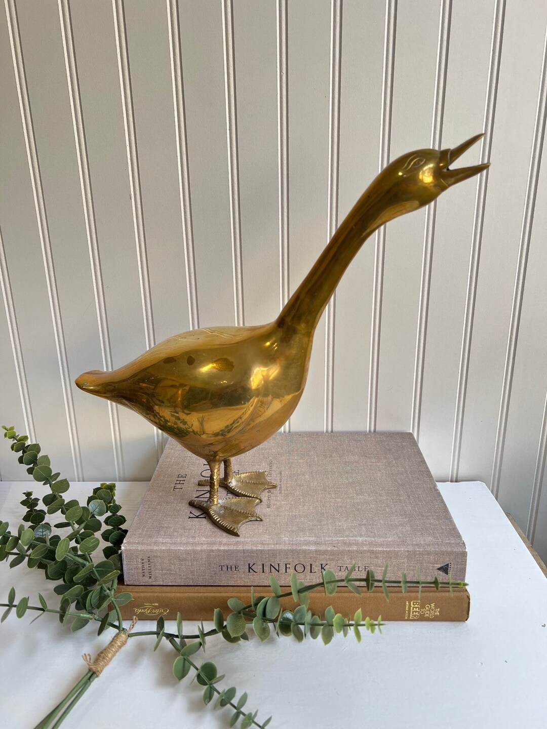 Vintage Large Brass Duck Swan Figurine Quacking 12 Tall Whimsical Decor ...