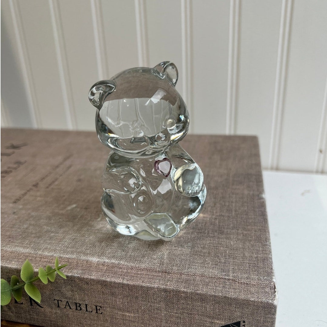 Vintage Fenton Art Glass Teddy Bear | Rhinestone Heart February ...