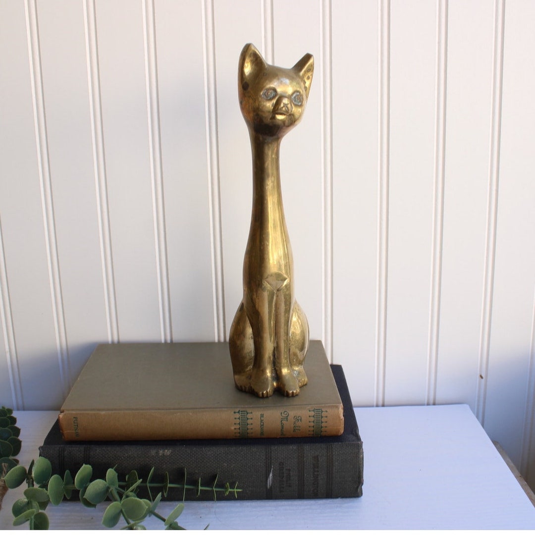 Vintage Brass Long Neck Cat Statue Sculpture 10 Tall Retro Whimsical ...