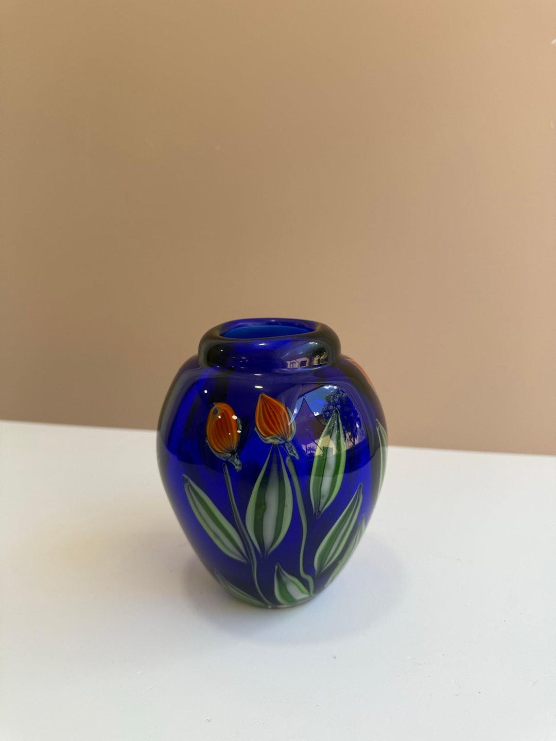 Kusak Art Crystal Vase | Cobalt Blue With Cased Flowers | Heavy Art ...