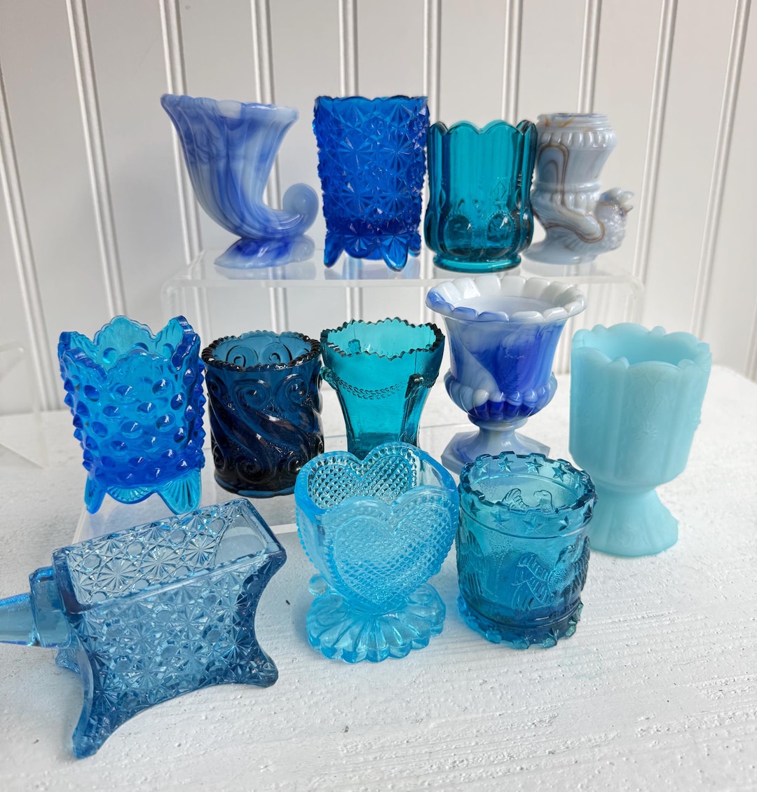 Vintage Assorted Toothpick Holders | Blue Slag Glass| Pick Your Choice ...