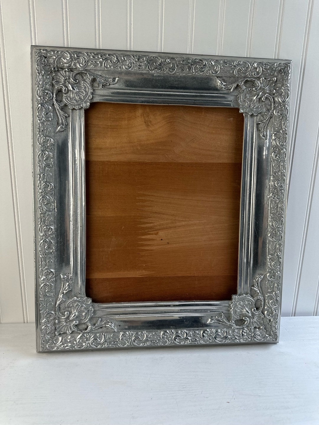 Vintage Antique Very Heavy Picture Silver Frame Back Wooden Back 19" X ...