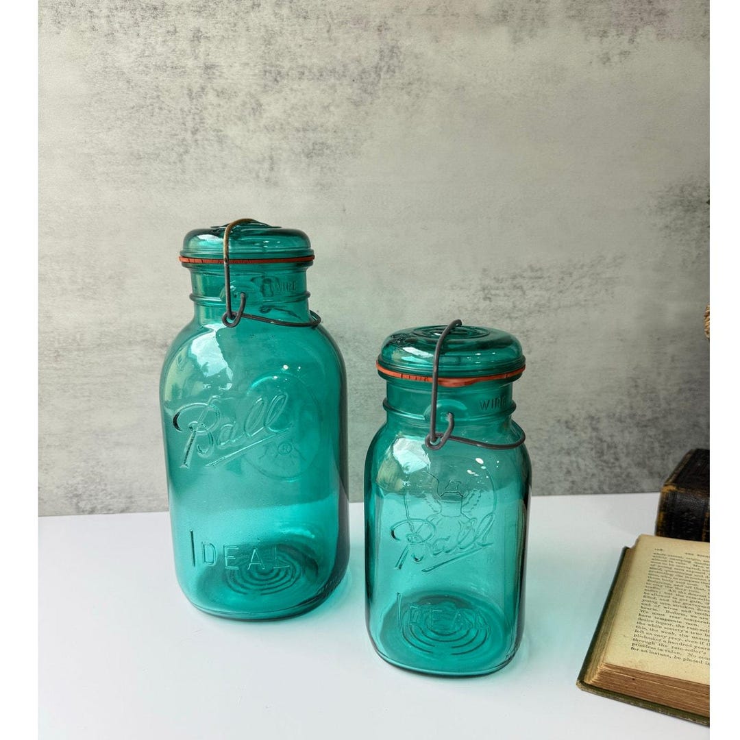 Vintage Ball Ideal Bicentennial Eagle Aqua Mason Jars Set of 2 | Wire ...