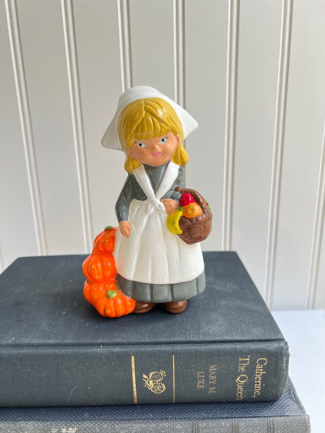 Vintage Hand Painted Glossy Girl Pilgrim Figurine, Thanksgiving Kitsch ...
