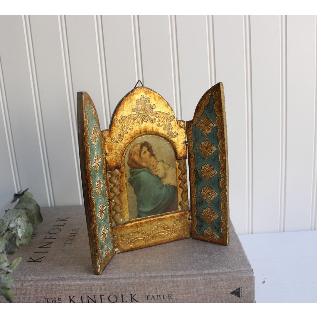 Vintage Florentine Religious Triptych of Madonna and Child | Italian ...