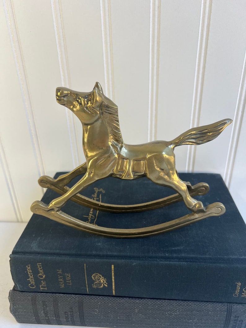 Vintage Solid Brass Rocking Horse Pony Figurine Equestrian Decor - Etsy