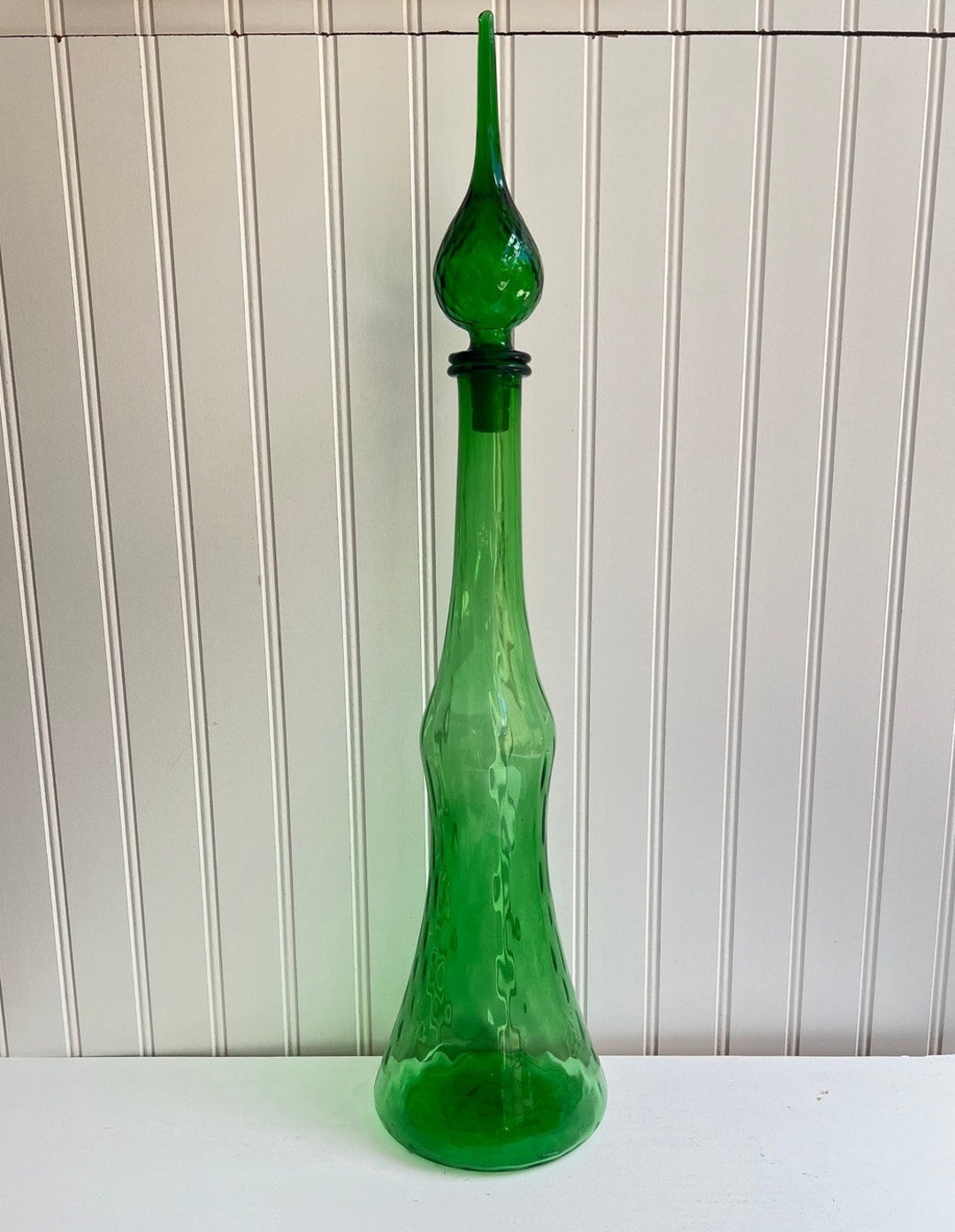 XL Vintage Retro Art Glass Tall Bottle Vase Green Funky 24" Tall ...