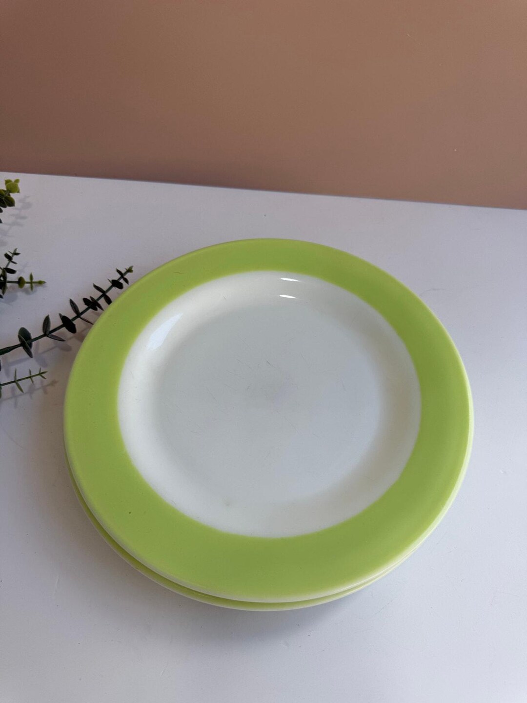Vintage Pyrex Lime Green Dinner Plates Set of 3 | 10" White Center ...