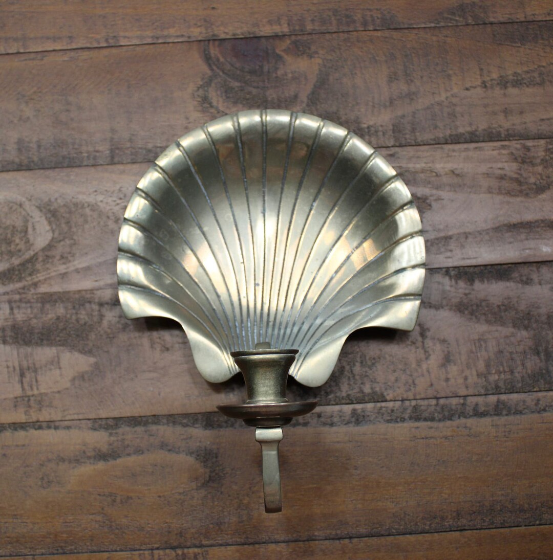 Vintage Brass Wall Sconce Sea Shell Clam Shell Candleholder Art Deco ...