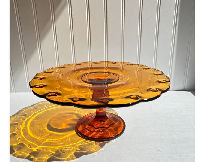 Vintage Indiana Glass Amber Cake Stand | Teardrop Design | Collectible ...