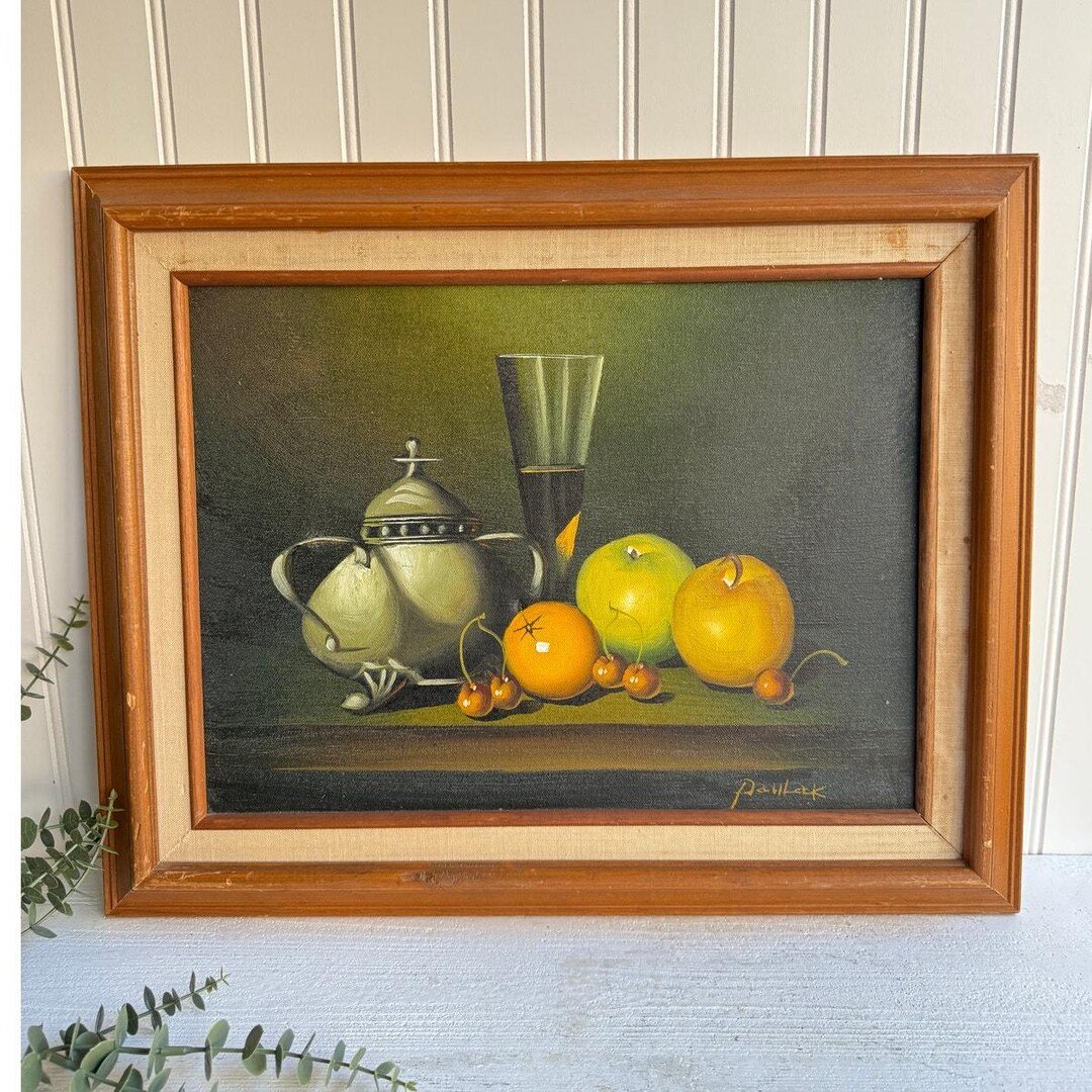 Vintage 1970s Still Life Oil Painting by Paula K. | Framed Fruit ...