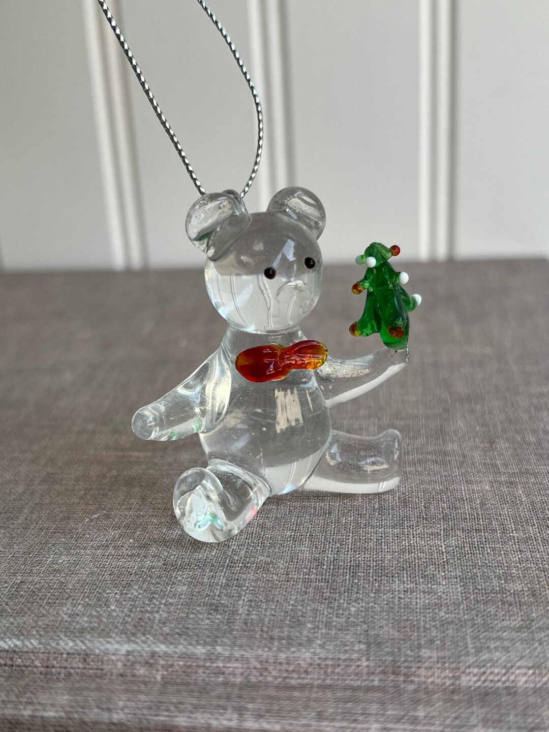 Vintage Handblown Glass Teddy Bear Holding Christmas Tree Ornament - Etsy