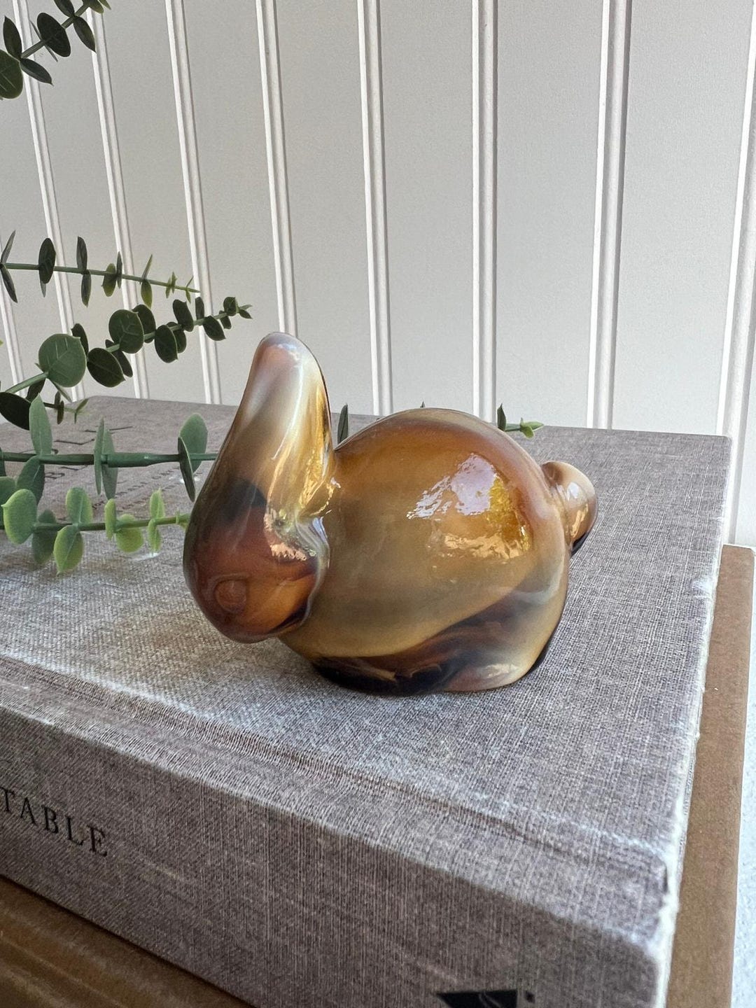 Imperial Glass Slag Glass Bunny Rabbit Figurine Small Caramel Swirl ...