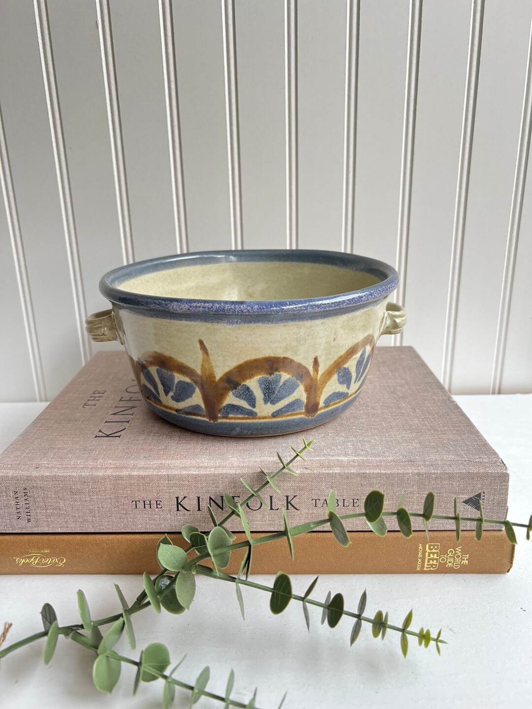 Handmade Studio Art Pottery Decorative Bowl With Handles | Blue & Brown ...