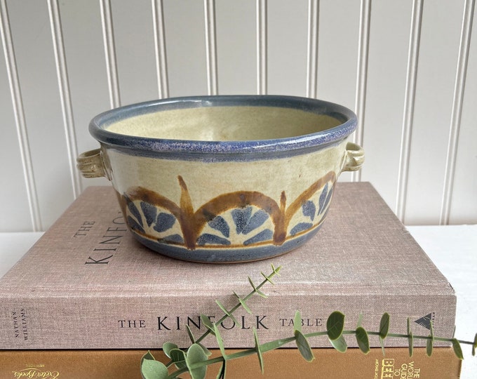 Handmade Studio Art Pottery Decorative Bowl With Handles | Blue & Brown ...