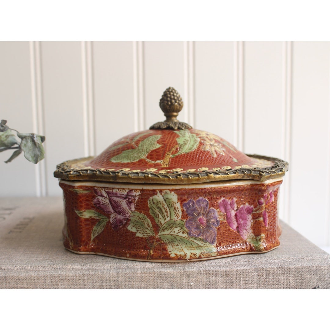 Vintage Hua Rong Tang Zhi Porcelain Lidded Floral Box Fleur Rouge ...