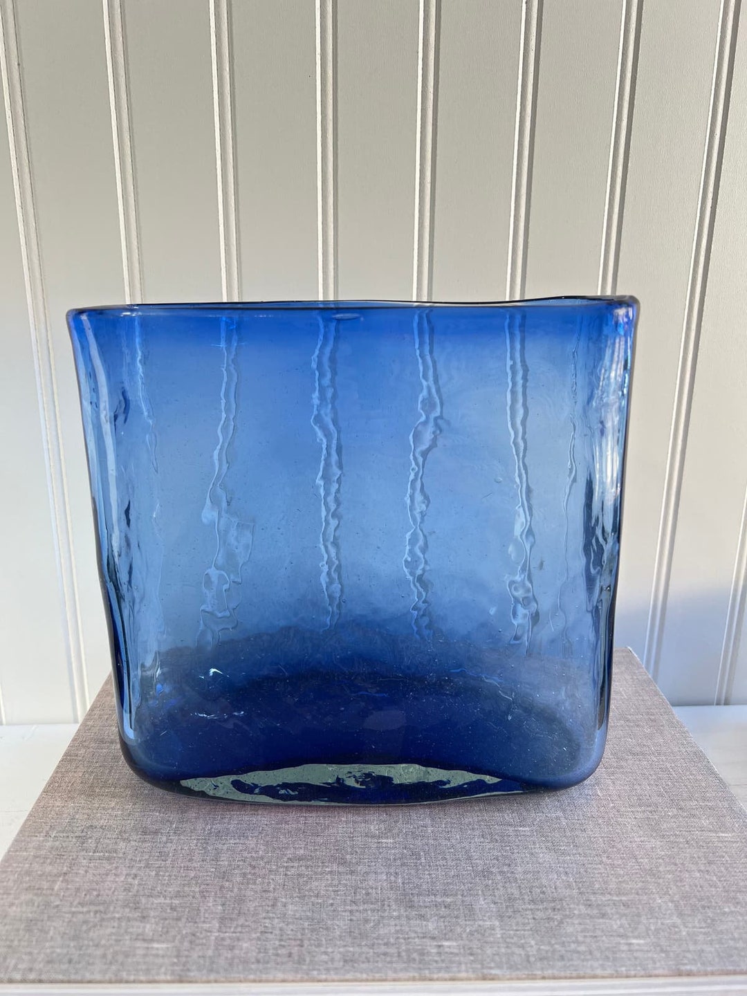 Gradient Blue Trough Vase Cobalt Rectangular Hand Blown Belgium Art ...