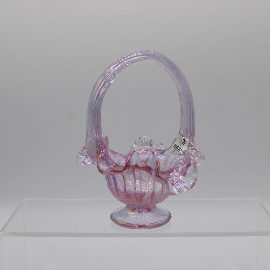 Vintage Fenton Pink Opalescent Ruffle Art Glass Basket 5 - Etsy
