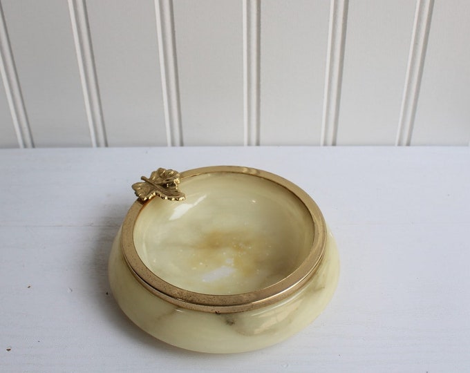 Alabaster Trinket Dish With Gold Trim and Leaf - Decorative Ashtray - Etsy