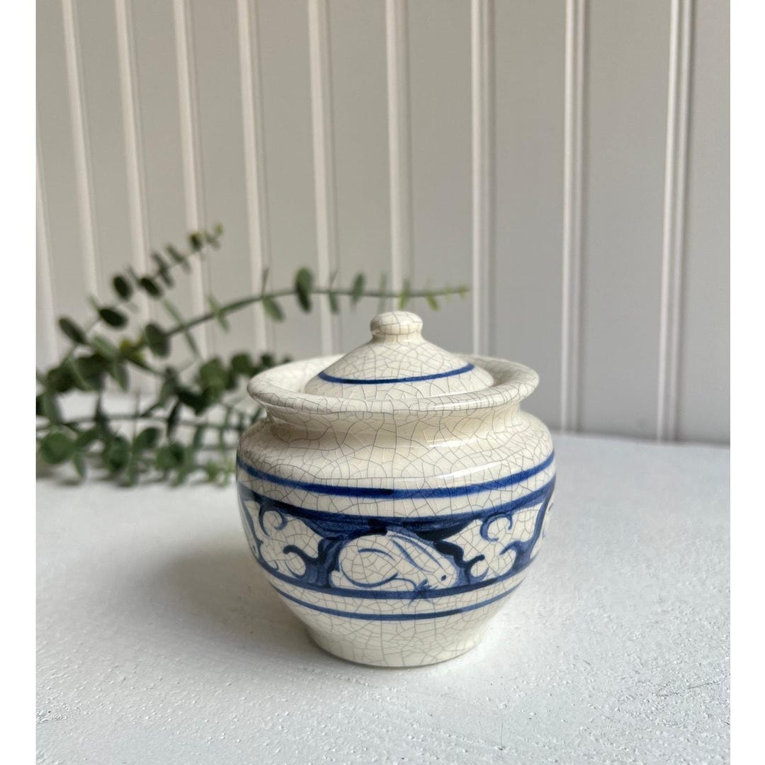 Vintage Dedham Pottery Bunny Rabbit Sugar Dish Crackle Blue Pottery - Etsy
