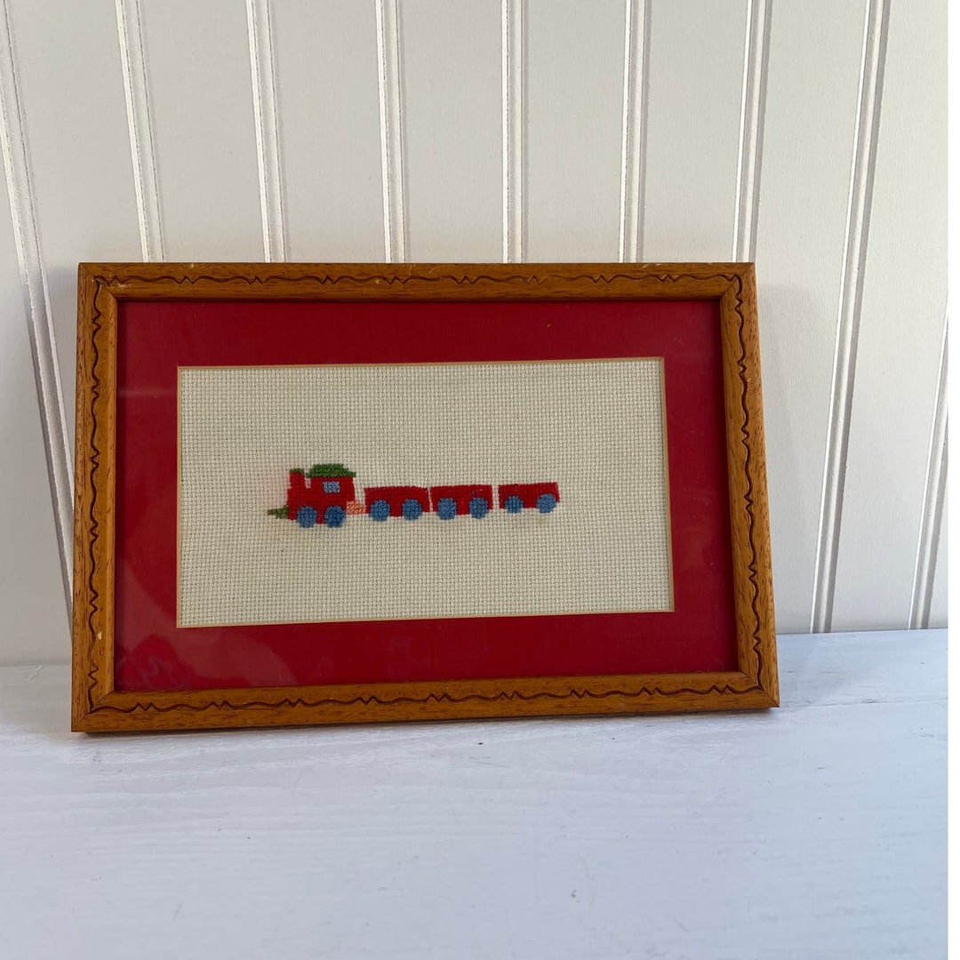 Vintage Train Needlepoint Frame Room Decor - Etsy