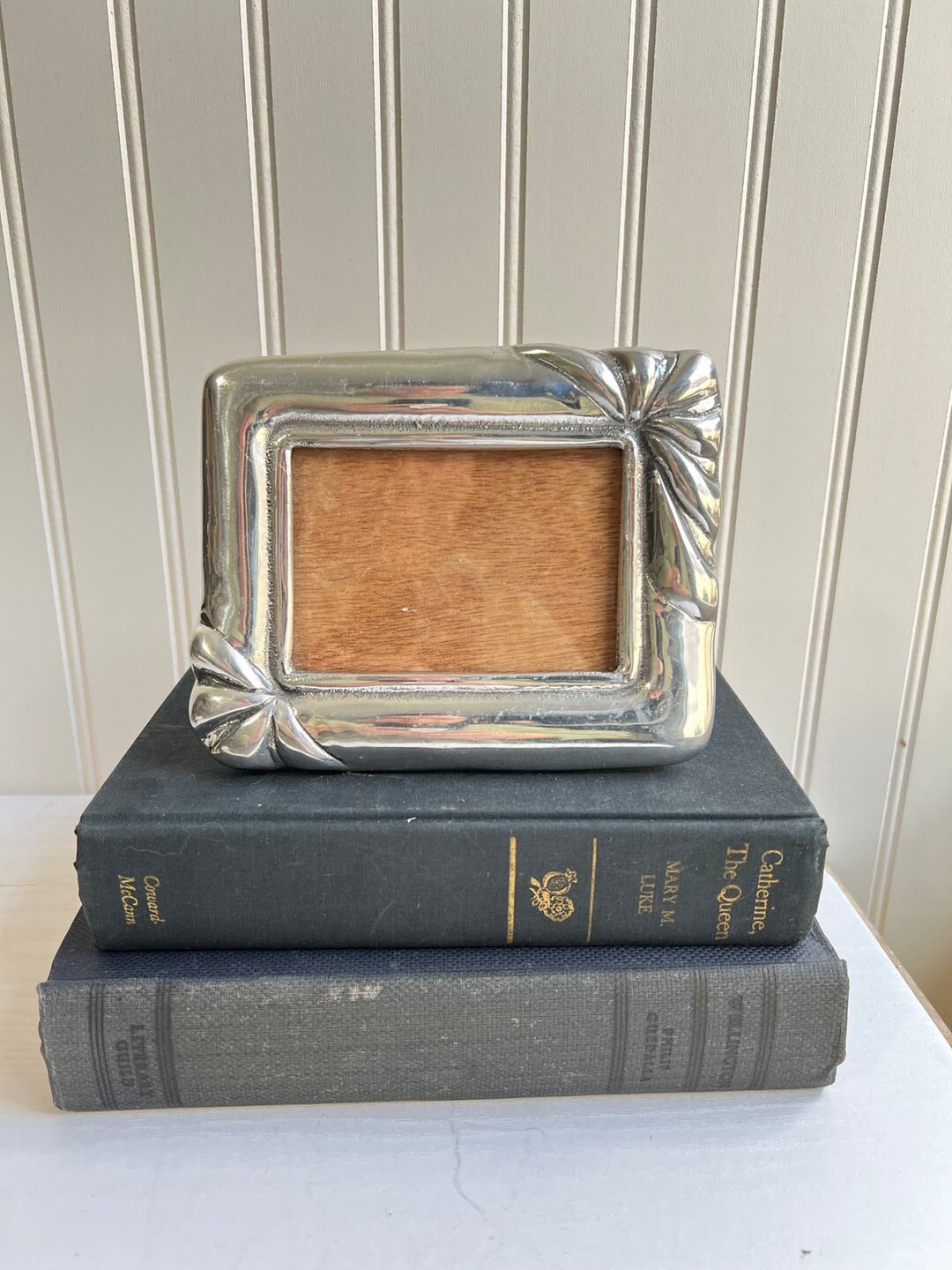 Vintage Thick Silver Metal Retro Photo Frame Wood Back Rectangle 3x4 ...