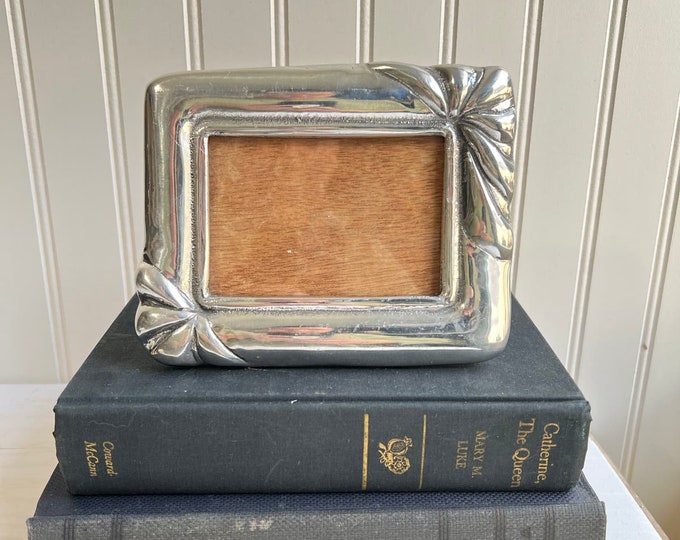 Vintage Thick Silver Metal Retro Photo Frame Wood Back Rectangle 3x4 ...