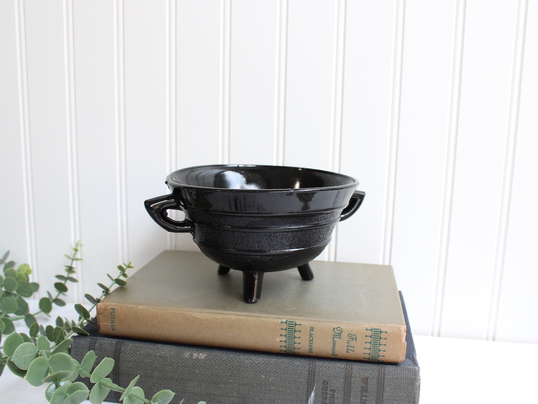 Antique Davidson Black Glass Victorian Cauldron Dish Bowl Vintage ...