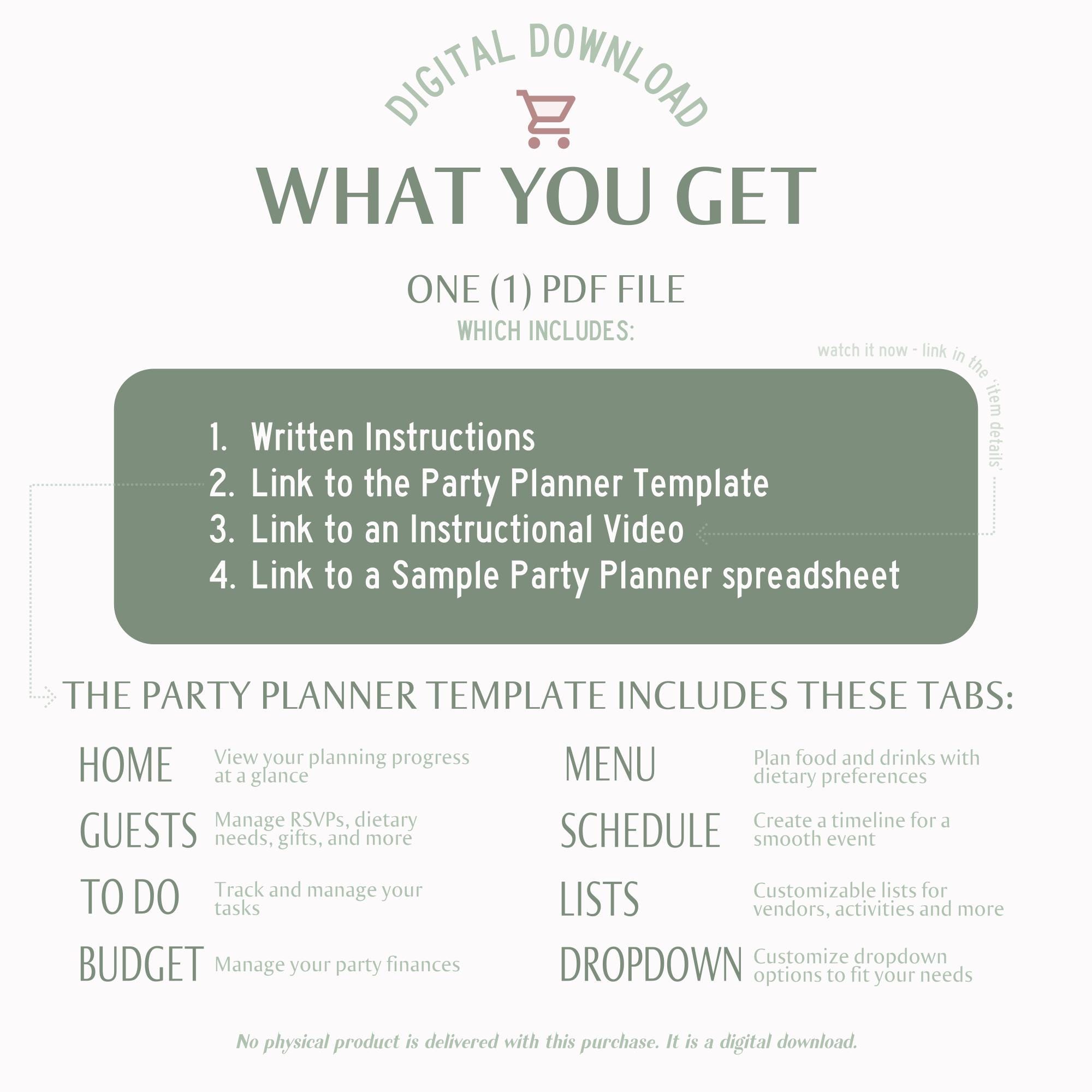Digital Party Planner Template | Event Planner | Spreadsheet Template ...