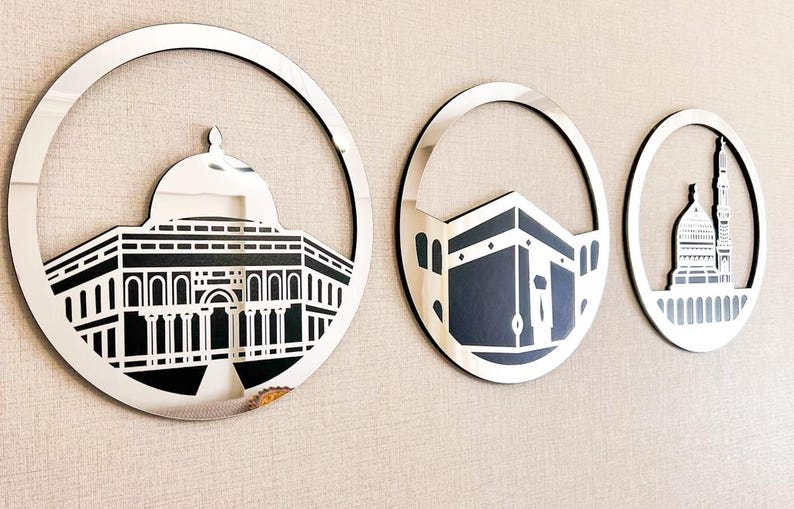 Islamic Wall Art Set: Masjid Al Aqsa, Al-haram, An-nabawi, Modern ...