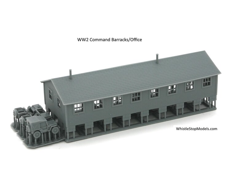 N Scale 1/160 (1) Single Command Barracks With (3) Willy Jeeps ...