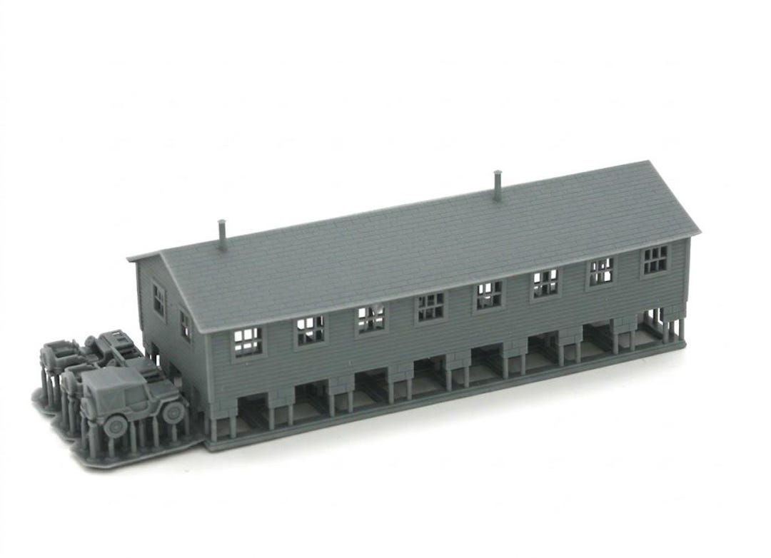N Scale 1/160 (1) Single Command Barracks With (3) Willy Jeeps ...